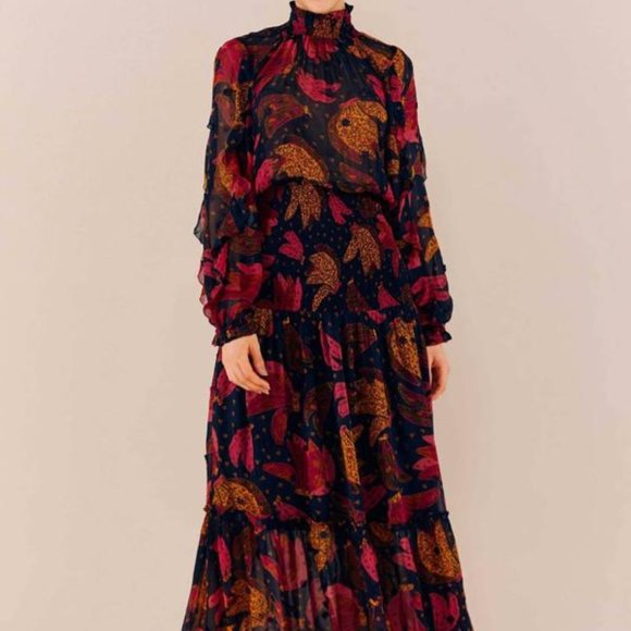 FARM Rio | Dresses | Farm Rio Patchwork Bananas Long Sleeve Maxi Dress ...